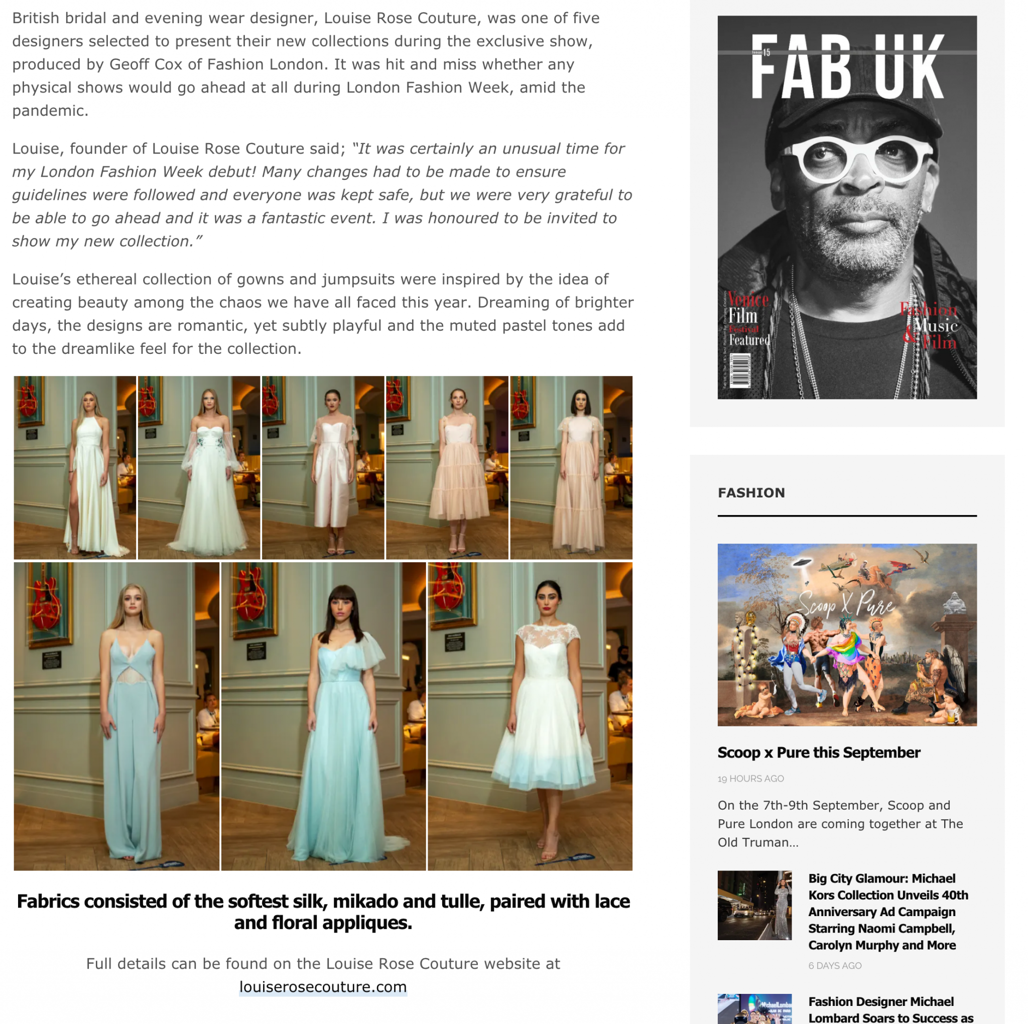 Magazine Feature: Fab UK reviews LFW - Louise Rose Couture